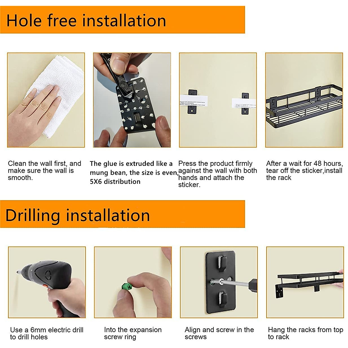 Couwilson Spice Rack Organizer Wall Mounted 15.7in 2 Pack Hanging Seasoning Spice Organizer Shelf, Spice Rack storage for Cabinet or Wall Mount with 4 Strong Hooks, for Kitchen, Bathroom