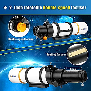 SVBONY SV48P Telescope, 90mm Aperture F5.5 Refractor OTA for Adults Beginners, Telescopes for Deep Sky Astrophotography and Visual Astronomy
