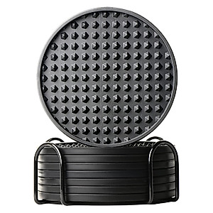 Drink Coasters Set of 8, Silicone Coasters for Drinks with Holder, Cup Mat for Drinks Non-Slip Non-Stick, for Any Table Type Furniture from Damage, Coasters for Fits Any Size of Cup (Black Coasters)