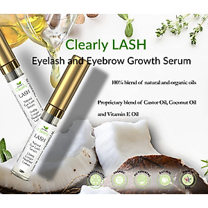 Clearly LASH, Natural Eyelash Growth Serum for Longer, Fuller Enhanced Lashes and Brows with Castor Oil + Vitamin E | Irritation Free and Paraben Free