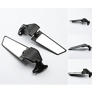 Motorcycle Wind Wing Rear View Side Mirrors, 1 Pair Black Rotating Swivel Stealth Winglets Mirrors Fit for Kawasaki 2005 2006 2007 2008 Ninja ZX6R & Ninja ZX10R 2004-2007