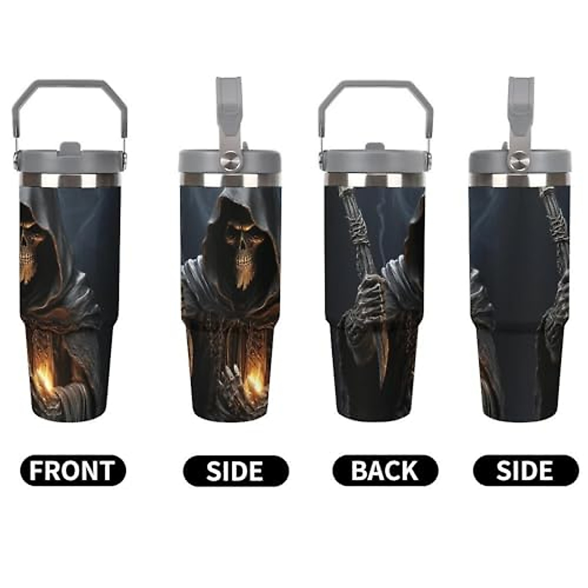 YTLKGFP 30 Oz Large Capacity Car Cup Grim Reaper Tumbler with Handle Straw Lid Insulated Stainless Steel Water Bottle Travel Mug Leak-proof Car Cup Keeps Cold Or Hot