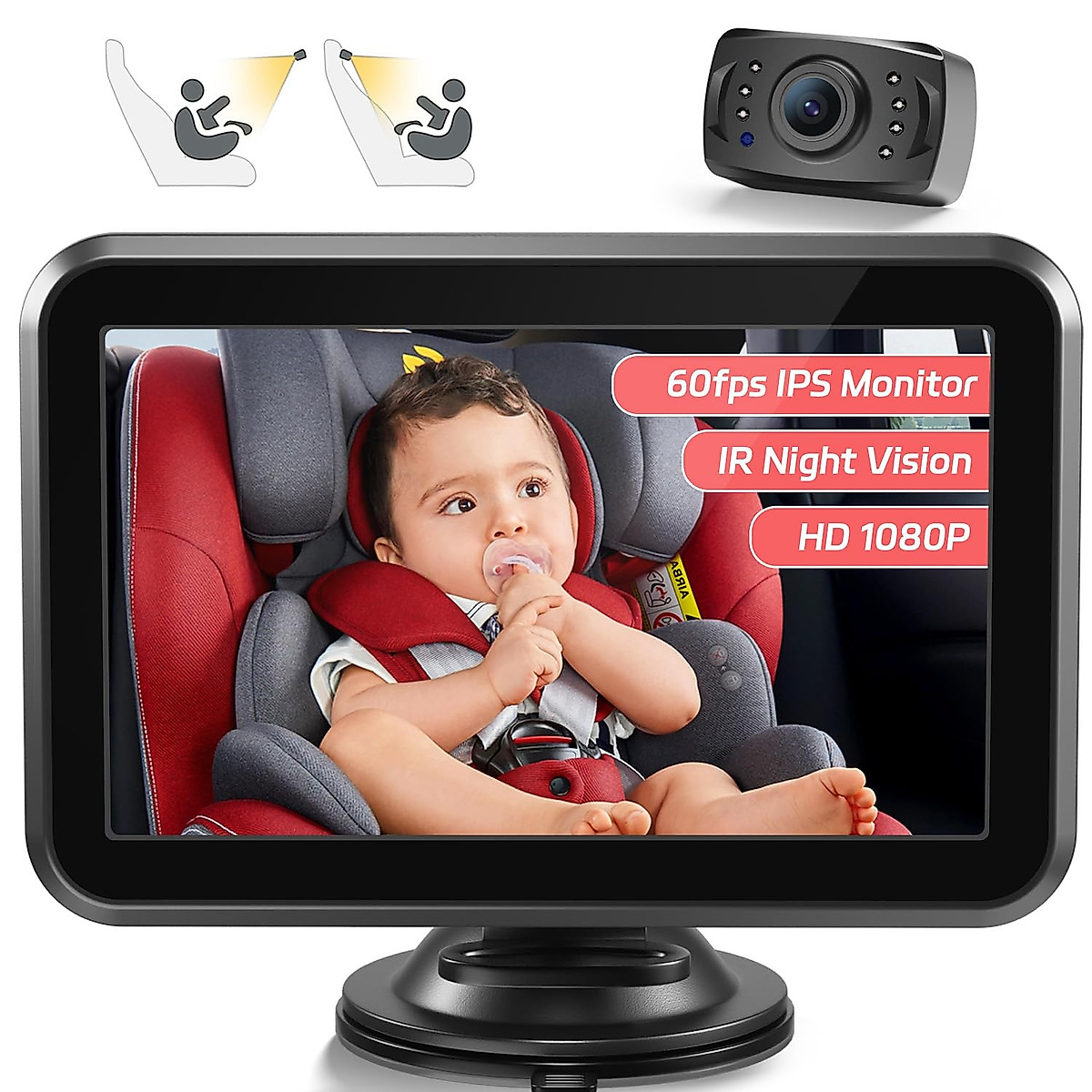 Itomoro Baby Car Camera, 4.3'' 1080P Night Vision Car Baby Mirror with Camera 5 Mins Easy Installation Crystal Clear Wide View for Rear Facing Seat ACZ407