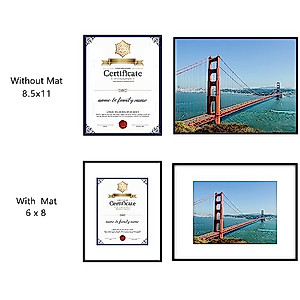 PEALSN 8.5 x 11 Picture Frame Set of 6, Display Pictures 6x8 with Mat or 8.5 x 11 Without Mat for Wall Mounting Display, Photo Frames Collage for Wall Decor, Black.