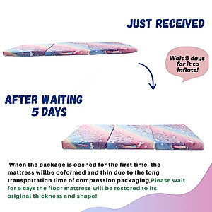MeMoreCool Glow Rainbow Unicorn Foldable Floor Mattress for Kids, Trifold Nap Mat for Toddlers, Portable Daycare Sleeping Futon or Floor Bed, 63x26 Inch