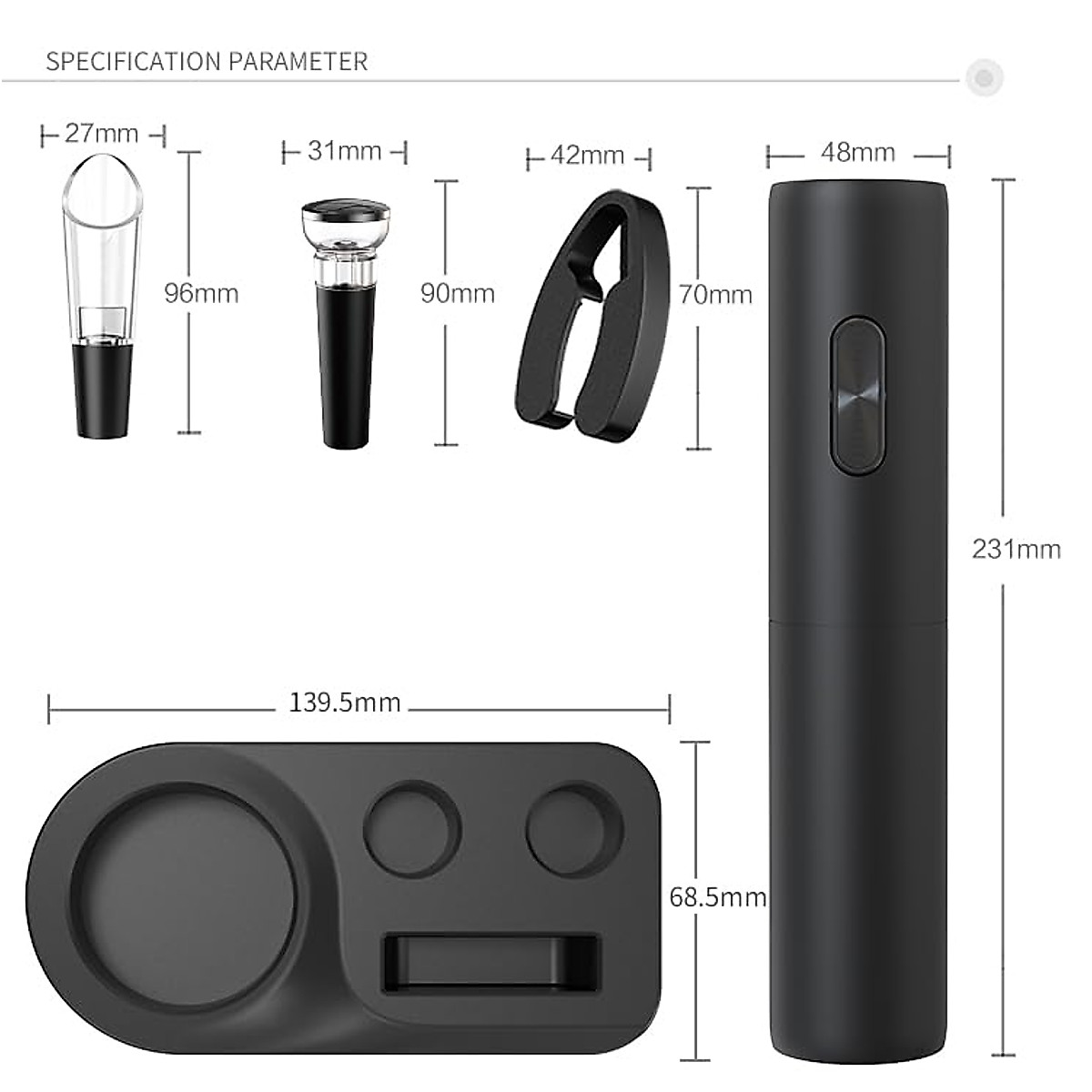 SimpleKitchen Electric Wine Opener, Automatic Electric Wine Bottle Corkscrew Opener with Foil Cutter, Battery Operated (Black)