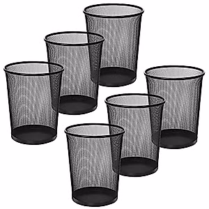 DESIGNA Mesh Small Trash Cans, 6-Pack Metal Wastebaskets, Garbage Container Bin for Office, Home, Bedroom, Black