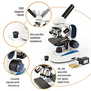 AmScope 40X-1000X Biology Science Metal Glass Student Microscope with 3MP Digital Camera
