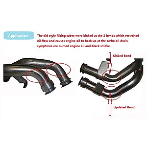 YHB Updated Turbo Feed & Drain Line Tube Compatible With Ford 6.0L F250 F350 F450 F550 904-192 625-210 - Powerstroke Diesel Updated Turbo Supply Feed Line Drain Tube