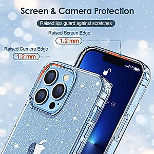 Hython Case for iPhone 13 Pro Max Case Glitter, Cute Sparkly Clear Glitter Shiny Bling Sparkle Cover, Anti-Scratch Hard PC Slim Fit Shockproof Protective Phone Cases for Women Girls, Clear Glitter