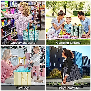 BALEINE 4 PK Grocery Bags Reusable Shopping Bags with Reinforced Bottom, Heavy Duty Foldable Tote Bags (Spring Stroll)