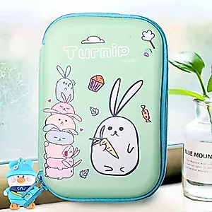 Bunny Pencil Case Holder for Boys Girls Kids, Cute EVA Pen Marker Pouch Stationery Box Anti-Shock Large Storage Capacity Multi-Compartment for School KG APHA Green