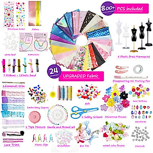 AMOPRO Fashion Designer Kit for Girls, 800PC+ Creativity DIY Arts & Crafts Design with 5 Mannequins, Learning Toys Doll Clothes Making Sewing Kit for Kids Ages 8-12+ Birthday Girls Gift
