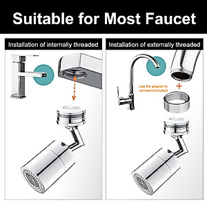 VJJB Faucet Extender,Universal Splash Filter 720 Rotating Faucet, Swivel Sink Faucet Aerator for Face Washing, Eye Flush and Gargle, 2 Water Outlet Modes for Kitchen and Bathroom Sink (With Adapter)