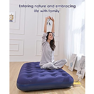 JEAOUIA Twin Size Air Mattress for Inflatable - Portable Blue Blow Up Mattresses with Flocked top - Single Foldable Air Bed for Tent Camping Home Travel Backpacking