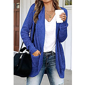 ZESICA Women's 2023 Long Sleeve Open Front Casual Lightweight Soft Knit Cardigan Sweater Outerwear,Blue,Medium