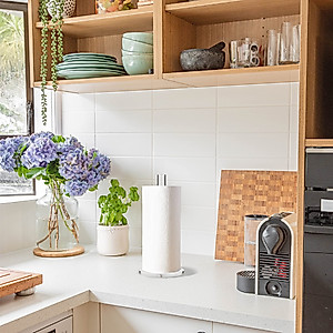 Worhe Clear Acrylic Paper Towel Holder Countertop 5.9" Diameter Thickening Sturdy Base, for Kitchen Bathroom Vanity Countertop , Paper Towel Dispenser for Tear Paper Towel Roll 1 Pack(YGC001)