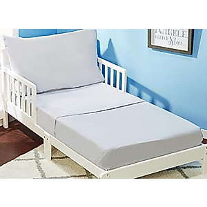EVERYDAY KIDS 3 Piece Toddler Sheet Set - Soft Breathable Microfiber Toddler Bedding - Includes a Flat Sheet, a Fitted Sheet and a Pillowcase - Solid Grey