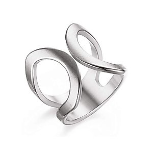 Minimalist Butterfly Open Ring for Women Girls Stainless Steel Statement Expandable Double Wave Band Thumb Finger Best Friend Rings Comfort Fit Tarnish Resistan Fashion Jewelry Size 8 (Silver)
