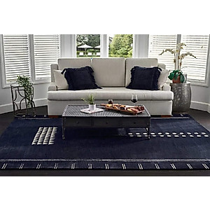 Momeni Simba Wool Hand Tufted Contemporary Indoor Area Rug, Navy, 5' X 8'