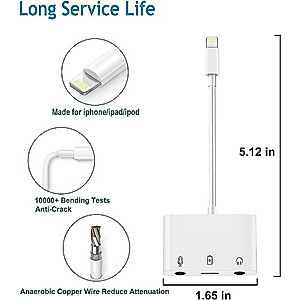 iPhone Microphone Adapter for Live-Streaming Lightning to Microphone & 3.5mm Headphone Adapter with Charging Port iPhone Audio & MIC Splitter Compatible with iPhone 14 13 12 11 SE X 8 7 Plug and Play