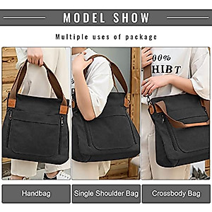 SUKUTU Ladies Canvas Tote Handbags Multiple Pockets Casual Top Handle Satchel Daily Purse