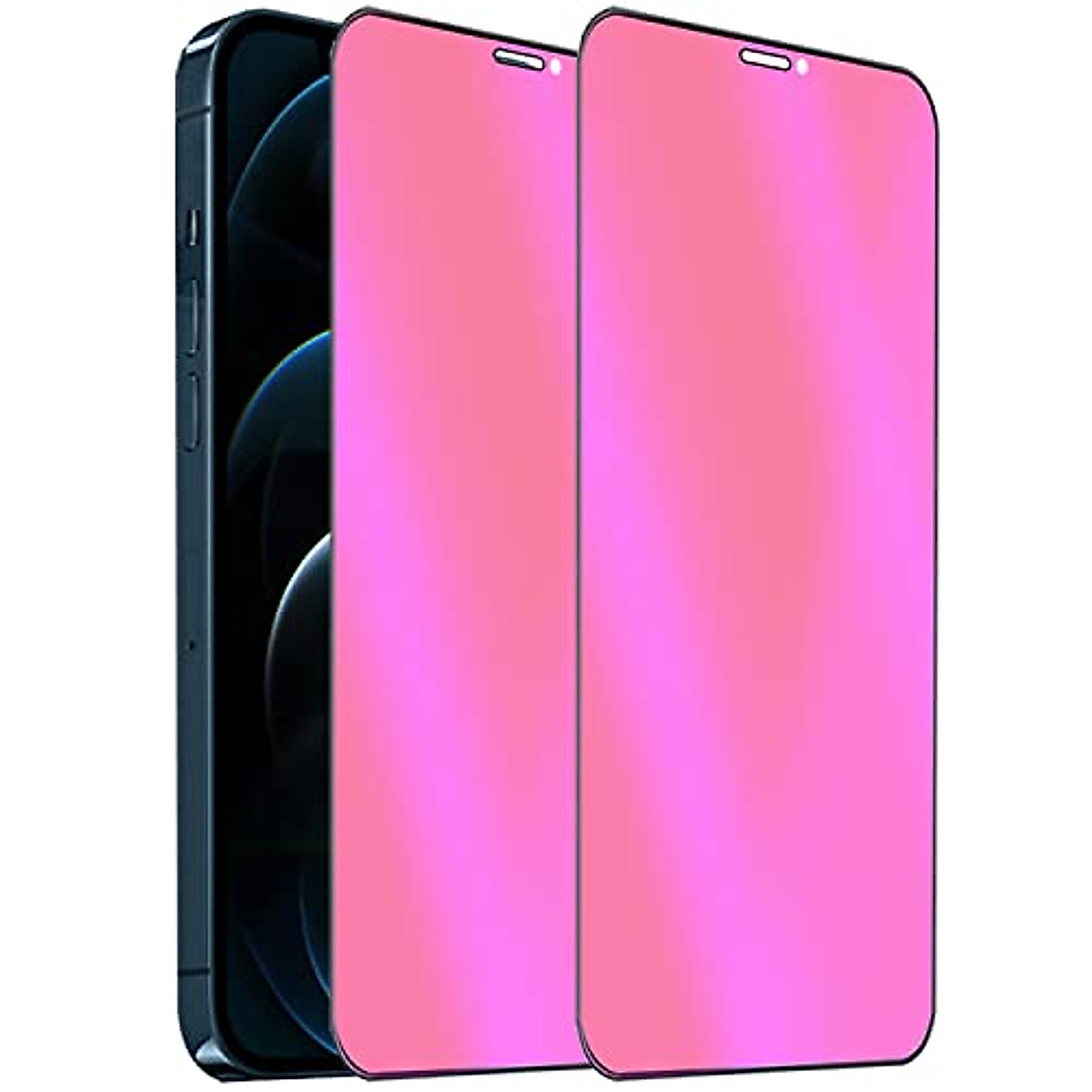 BWEDXEZ 2 Pack Anti-Blue Privacy Tempered Glass Suit for iPhone 12 Pro Max Mirror Anti-Spy Screen Protector Anti-Peeping Film Electroplated Gradient Colorful 9H Hardness Anti-scratch 6.7 inch