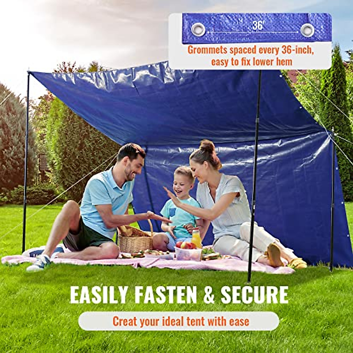VEVOR Tarp Waterproof 10x12 ft, 5 Mil Plastic Poly Tarp Cover, Multi Purpose Tear UV and Temperature Resistant Outdoor Tarpaulin with Reinforced Grommets and Edges (Blue)