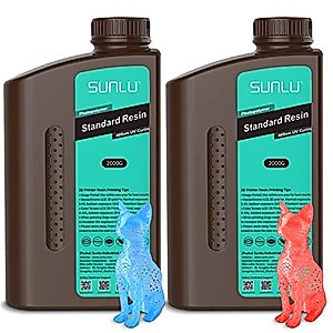 SUNLU 3D Printer Resin 2KG Clear Blue & SUNLU 3D Printer Resin 2KG Clear Red,2000g Standard Photopolymer 405nm UV Curing Resin for 4K/8K LCD/DLP/SLA Resin 3D Printer