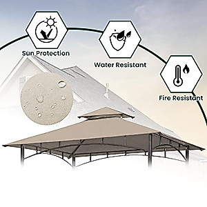 Warmally Grill Gazebo Replacement Canopy Roof, 5' x 8' Outdoor BBQ Gazebo Canopy Top Cover, Double Tired Grill Canopy Tent Cover with Durable Polyester Fabric, Fit for Model L-GG001PST-F, Khaki