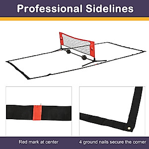 Soozier 10ft Portable Soccer Tennis/Pickleball/Badminton/Mini Tennis Net w/Sideline for Training with Included Storage Bag, Red
