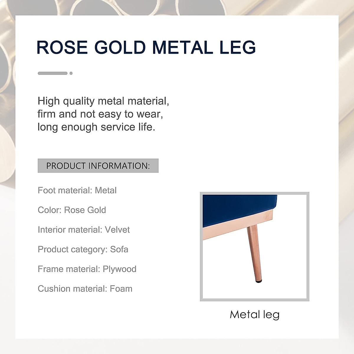 Nrizc Velvet Sofa Couch with 2 Pillows, Modern Small Loveseat Sofa with Golden Metal Legs, Navy Couch for Living Room