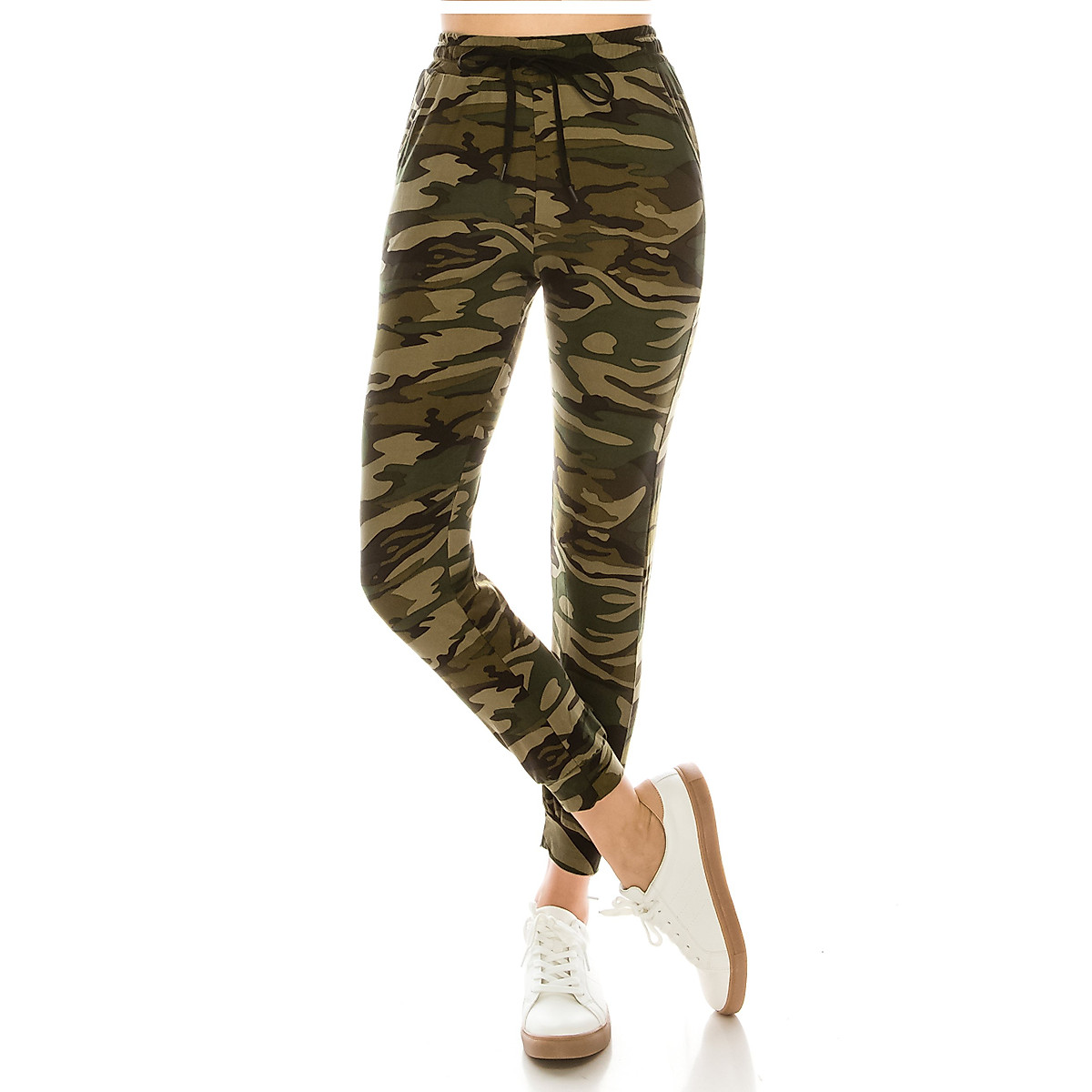 ALWAYS Women Drawstrings Jogger Sweatpants - Super Light Skinny Fit Premium Soft Stretch Camo Military Army Pockets Pants M