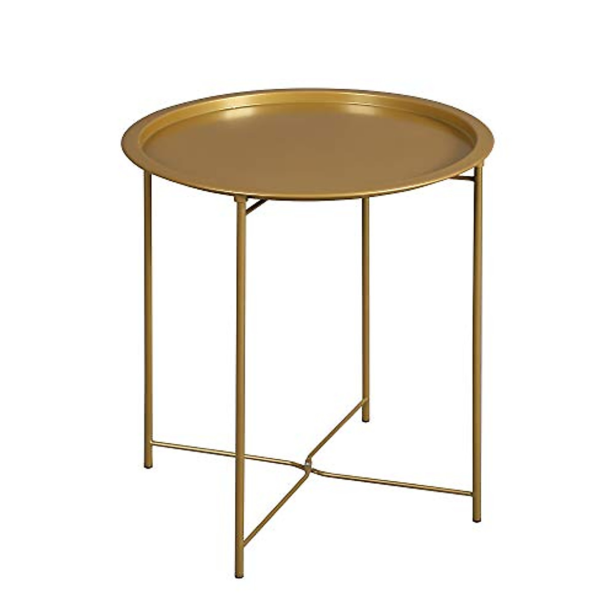 HOME BI Small Round End Table, Accent Side Table Nightstand with Removable Tray Top for Living Room Bedroom, Folding Mini Coffee Table, All Metal Frame, No Assembly Required, Gold