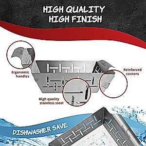 tastysmoke® Premium stainless steel grill basket usable as vegetable basket, fish grill basket and grill tray - universally applicable and particularly durable grill pan for the grill - the ideal grill accessory (Medium Basket)