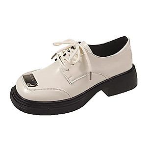 Women Casual Shoes Fashion Spring New Pattern Round Toe Thick Heel Square Heel Comfortable Shoes Casual Shoes for Women 7 White