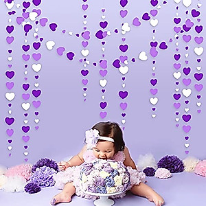 52 Ft Lavender Love Heart Garland Purple and White Hanging Streamer Banner for Anniversary Mothers Day Valentines Day Birthday Engagement Wedding Bridal Baby Shower Lilac Party Decorations Supplies