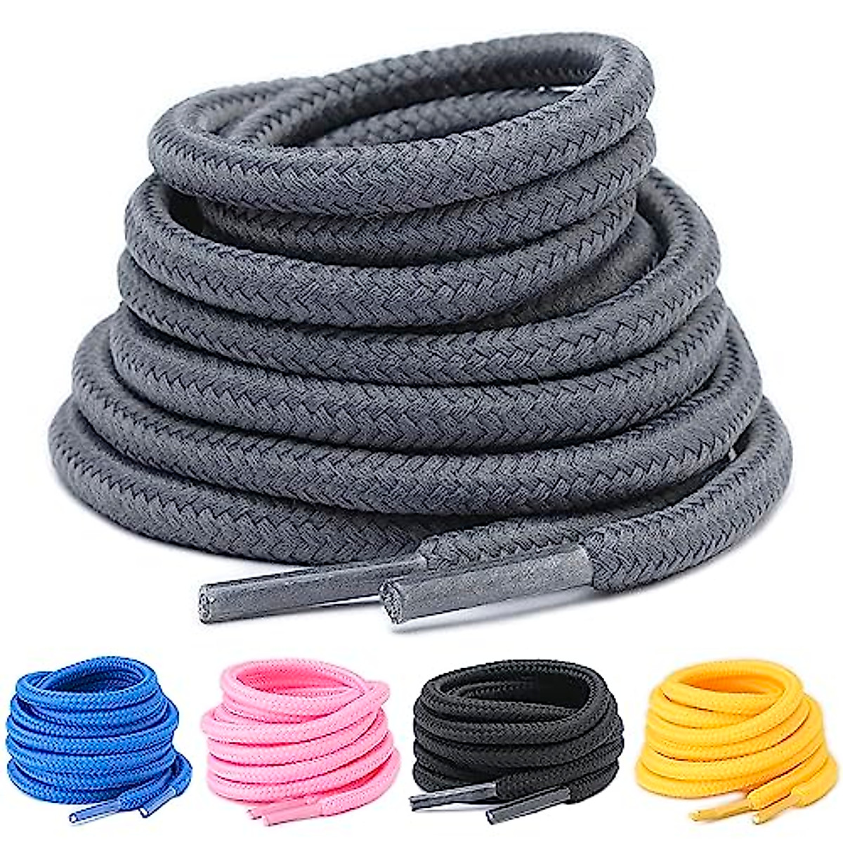 GEN BIGBOTTLE Set 2 Pairs Round Shoe Laces For Sneakers, Shoes & Boot; 39-79''Length, Athletic Shoelaces, Work Boot Laces, Heavy Duty Boot Laces (Grey, 49in)