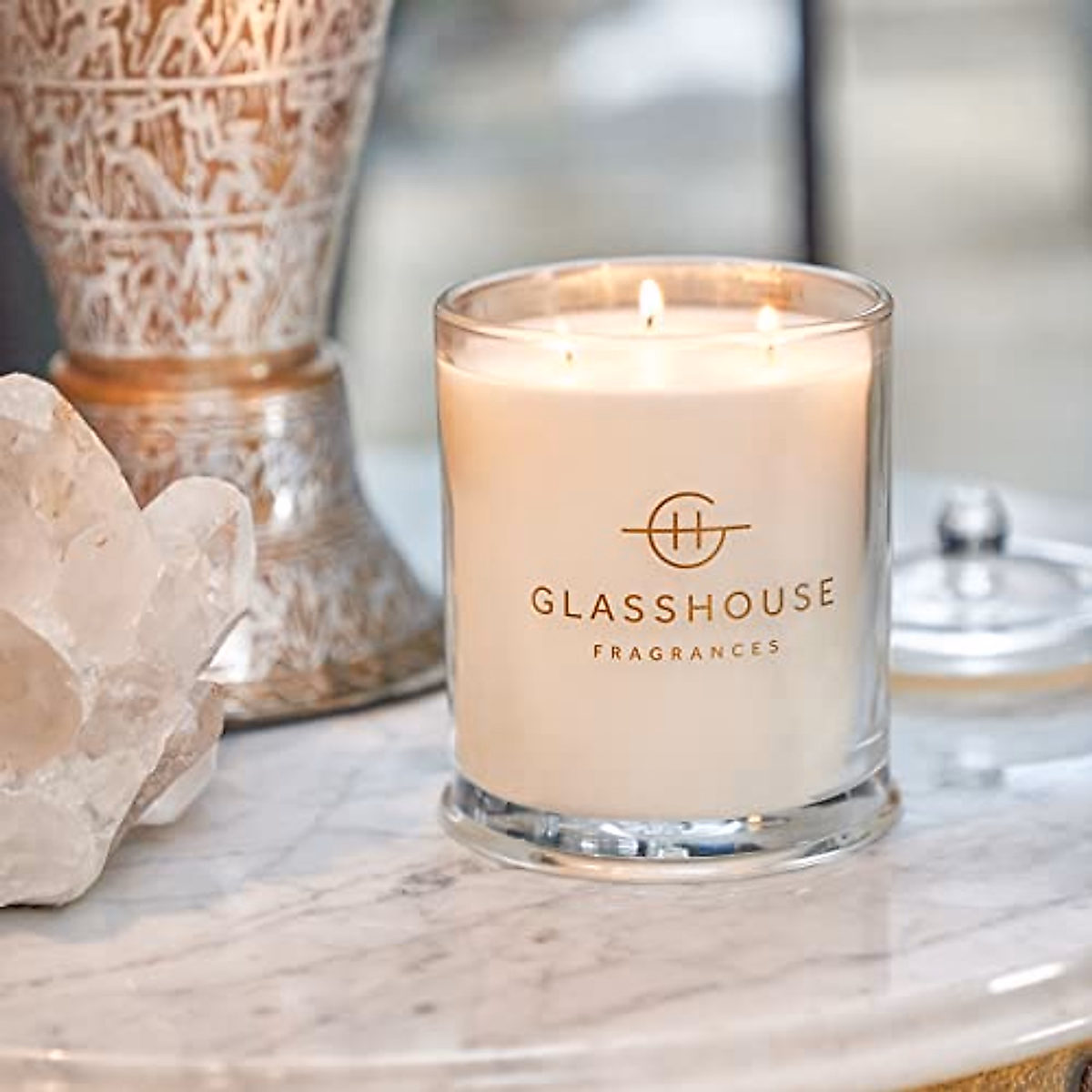 Glasshouse Fragrances A Tahaa Affair Candle, Triple Scented Natural Soy Wax Blend, 3 Wicks & Glass Jar, 100 Hour Burn Time, Vanilla Caramel, 26.8 Oz (760g)