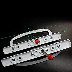 Hyneesun Patio Door Handle 3-15/16 Inch(10cm) Hole spacing（Right and Left Handed White Sliding Door Handle Set Mortise Style, keyed（Offset Position）