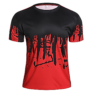Ampeo Men's T-Shirt Graphic Short-Sleeve Athletic Running Gym Workout Casual Tee Shirts,Red,M