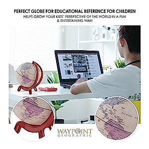 Waypoint Geographic Giacomino Globe, 6” Diameter World Globe Featuring the Earth Continents, Up-to-Date Mini Globe for Kids, Learning Tool for Home and Classroom, Antique