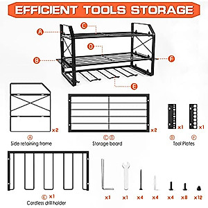 Power Tool Organizer, Drill Holder Wall Mount, 3 Layers Heavy Duty Metal Tool Shelf Suitable for Toolroom and Garage, Cordless Tool Organizer Storage Rack for Electric Drill, Spanner, Screwdriver