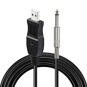 GELRHONR USB Guitar Cable,USB 2.0 Male to 6.35mm (1/4inch) TS Mono Electric Guitar Converter Cable for Guitar to Computer Music Recording-3M/10Ft
