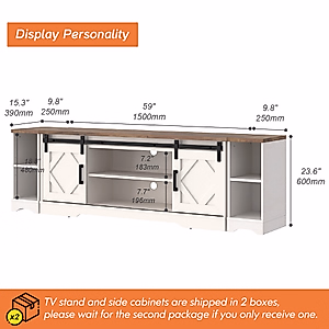 WAMPAT Modern Farmhouse 3 in 1 TV Stand for up to 85" TVs Wood Entertainment Center with Open Storage for Living Room,Antique White