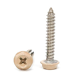 50 Piece #8 x 1 in. Stainless Steel Sheet Metal Screws, Tan Hex Washer Head Phillips Self Tapping Metal Screws in Convenient & Reusable Boxes