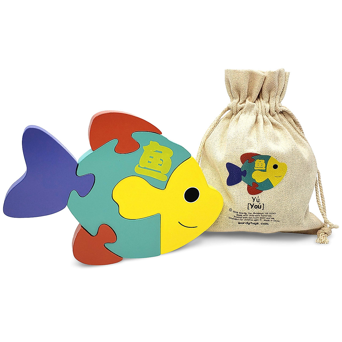 The Wordy Sea - 6 Piece Wood Bilingual Puzzle Set for Toddlers - Early Childhood Education Montessori Language and Fine Motor Skills Toys. (English/Mandarin)