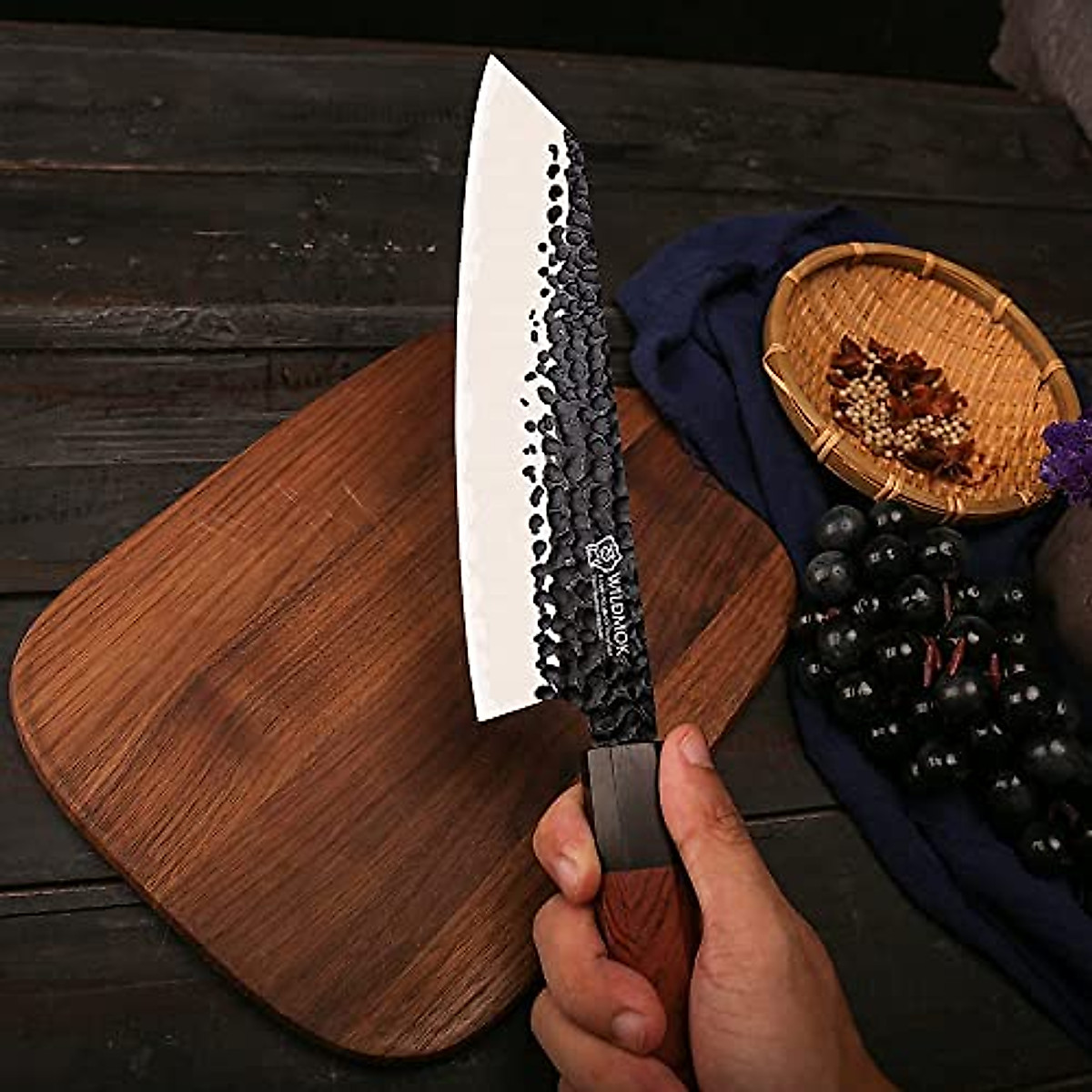 WILDMOK Kitchen Knife Set with Block 6 Pieces Sharp Professional Chef Knife Set 3 Layers 9Cr18MoV Clad Steel Knife Set with Magnetic Knife Block