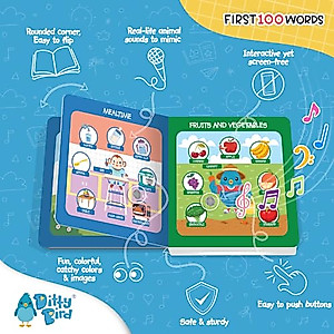 DITTY BIRD First 100 Words | Interactive Books for Toddlers 1-3 | Educational Sound Books for 1 Year Old with Songs, Sounds and Fun Facts | Improve Vocabulary Skills