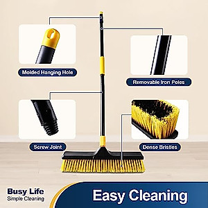 Yocada 18 Inch Push Broom Heavy-Duty Outdoor Commercial Broom Brush Stiff Bristles for Cleaning Patio Garage Deck Concrete Wood Stone Tile Floor 65.3" Long
